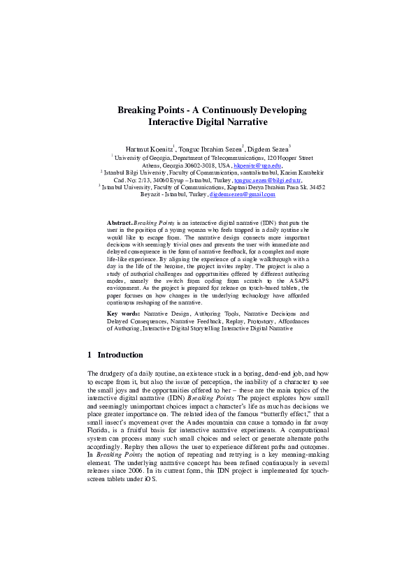 (PDF) Breaking Points - A Continuously Developing Interactive Digital Narrative