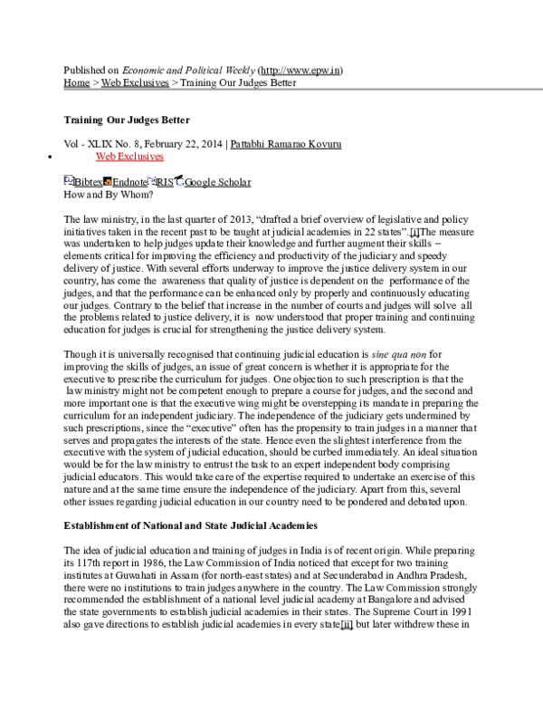 (DOC) Training Our Judges Better by K.Pattabhi Rama Rao