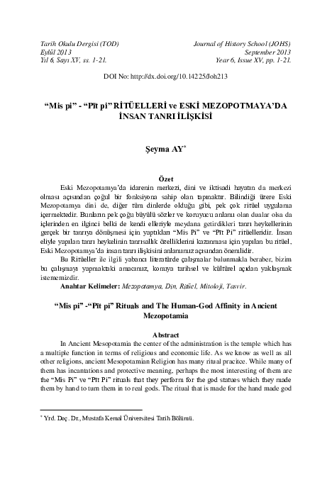 (PDF) -Ay, Şeyma., “Mis pi - Pīt pi Ritüelleri ve Eski Mezopotamya’da ...
