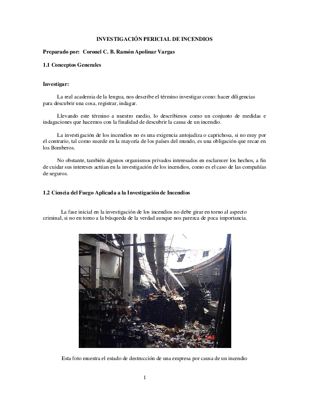 (PDF) INVESTIGACIÓN PERICIAL DE INCENDIOS Preparado por