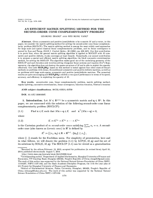 (PDF) AN EFFICIENT MATRIX SPLITTING METHOD FOR THE SECOND-ORDER CONE ...
