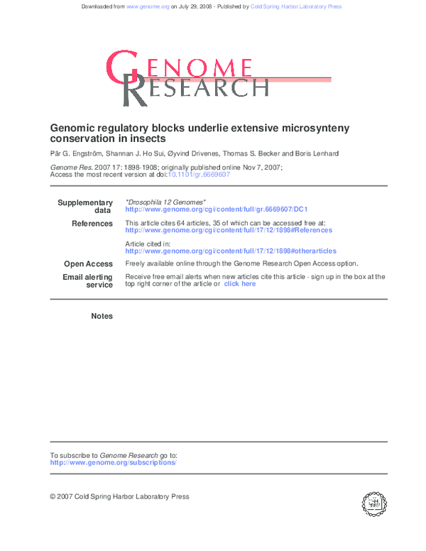 (PDF) Genomic regulatory blocks underlie extensive microsynteny conservation in insects