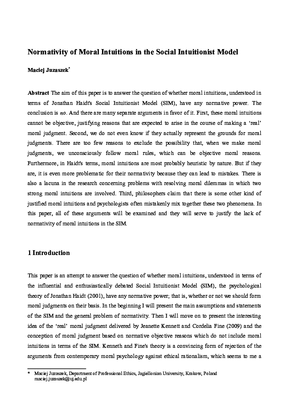 (PDF) Normativity of Moral Intuitions in the Social Intuitionist Model