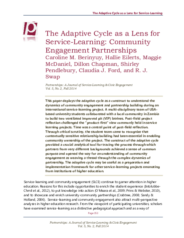 The Adaptive Cycle as a Lens for Service-Learning: Community Engagement ...
