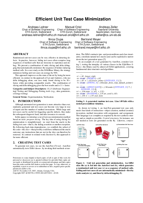 Pdf Efficient Unit Test Case Minimization