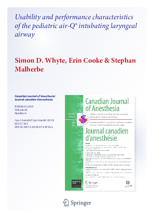 (PDF) Usability and performance characteristics of the pediatric air-Q ...