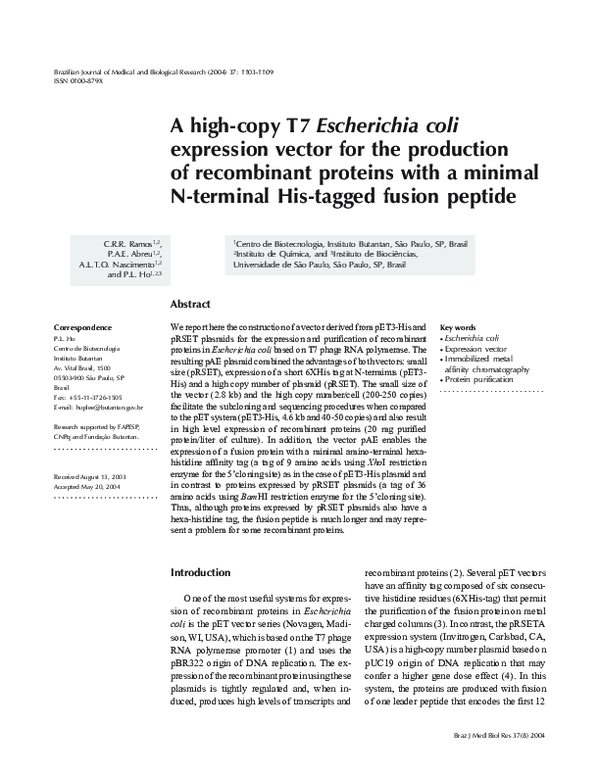 (PDF) A high-copy T7 Escherichia coli expression vector for the ...