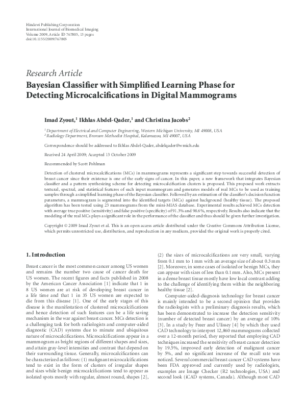 (PDF) Bayesian classifier with simplified learning phase for detecting microcalcifications in ...