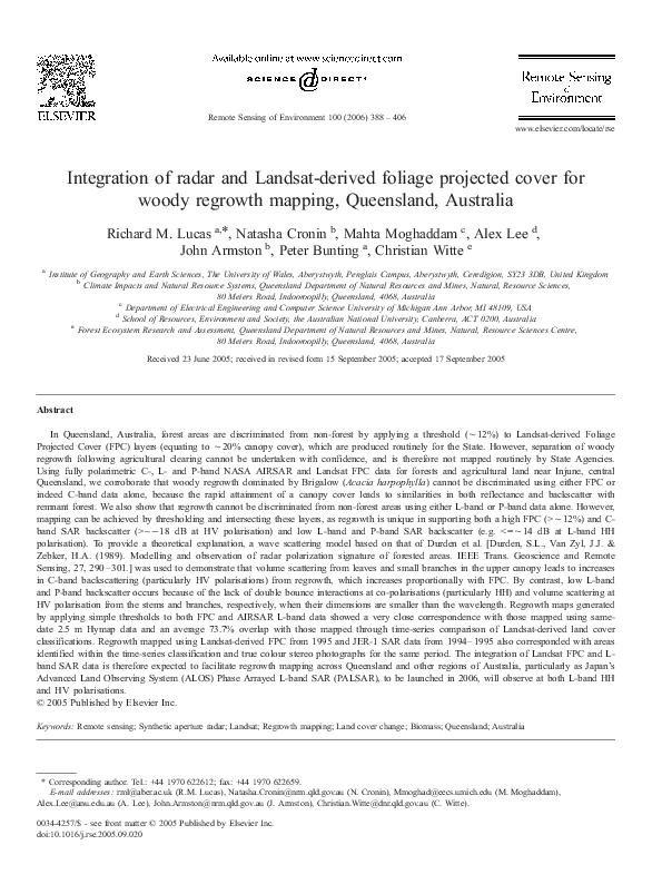 (PDF) Integration of radar and Landsat-derived foliage projected cover ...