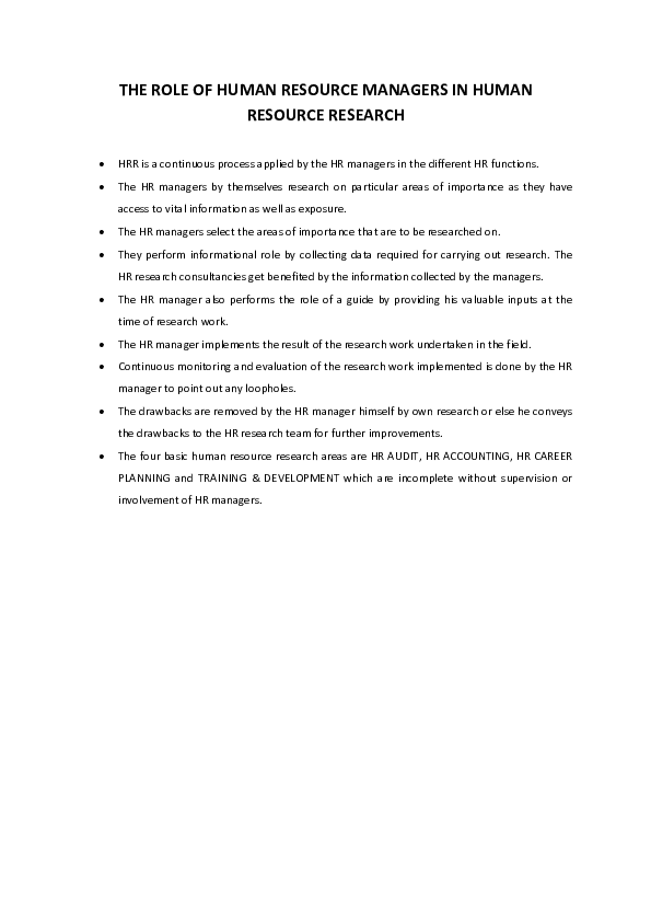 (PDF) THE ROLE OF HUMAN RESOURCE MANAGERS IN HUMAN RESOURCE RESEARCH