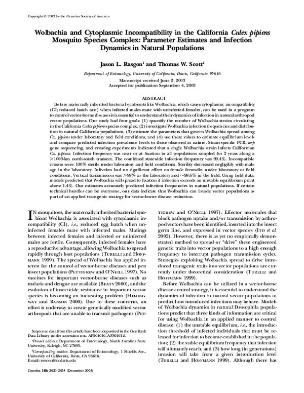 (PDF) Wolbachia and Cytoplasmic Incompatibility in the California Culex ...