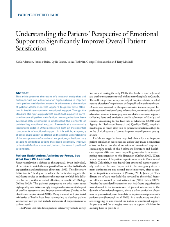 (PDF) Understanding the Patients’ Perspective of Emotional Support to ...