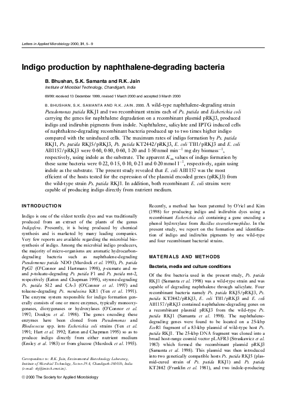 (PDF) Indigo production by naphthalene-degrading bacteria