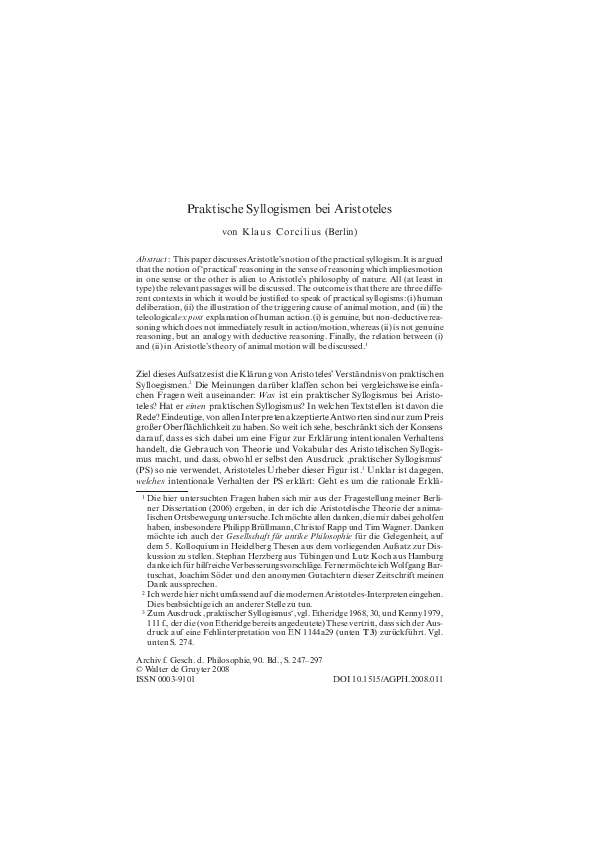 Praktische Syllogismen bei Aristoteles