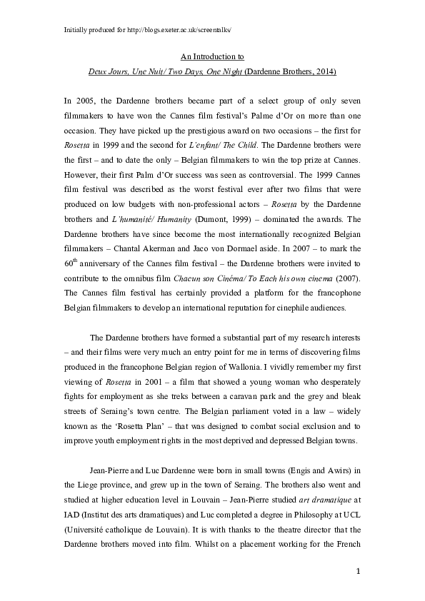 (PDF) Two Days, One Night: intro by Dr Jamie Steele | Jamie Steele ...