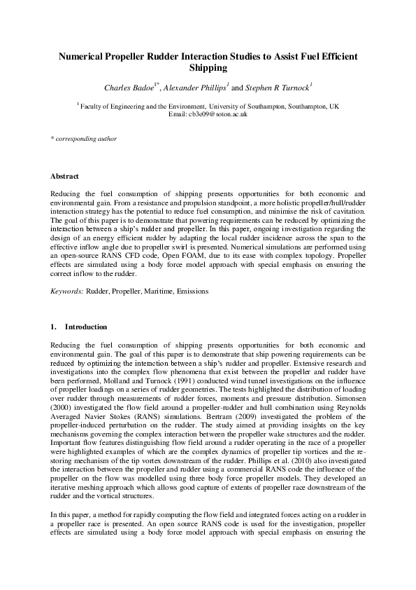(PDF) Numerical propeller rudder interaction studies to assist fuel efficient shipping