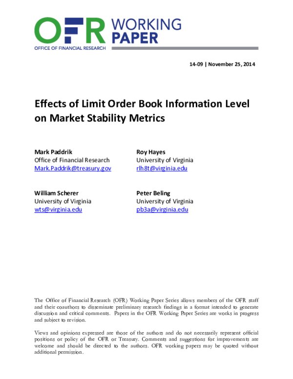(PDF) Effects of Limit Order Book Information Level on Market Stability ...