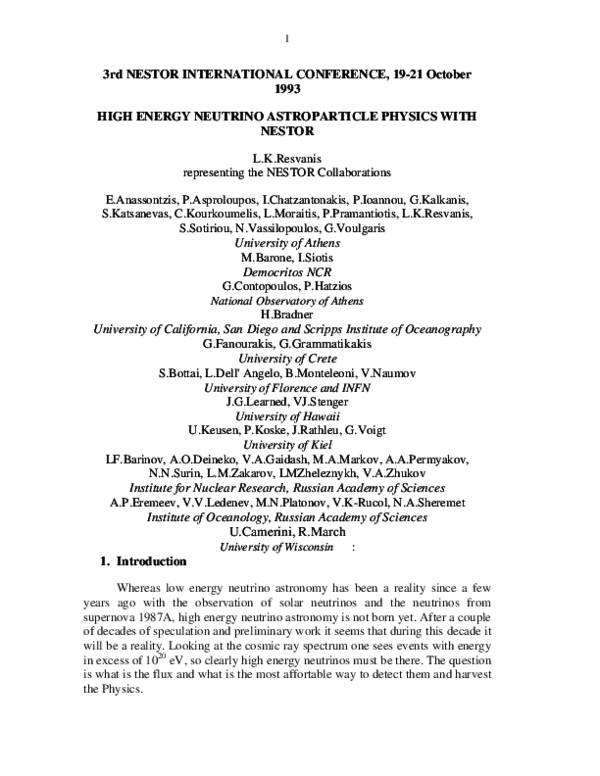 (PDF) 3rd NESTOR INTERNATIONAL CONFERENCE, 19-21 October 1993 HIGH ...