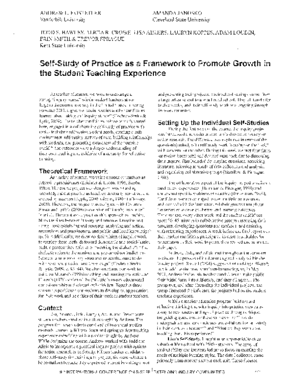 (PDF) Self-Study of Practice as a Framework to Promote Growth in the ...