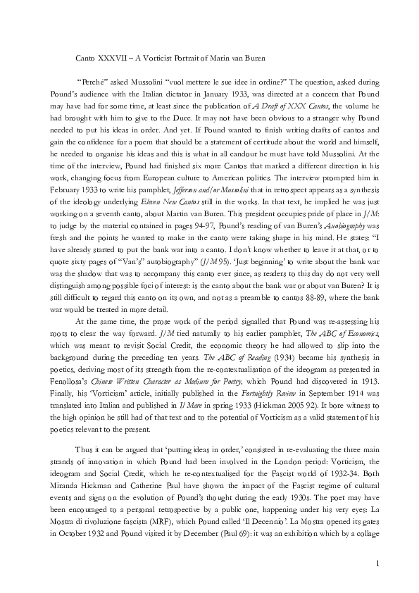 (PDF) Ezra Pound's Canto 37 - A Vorticist Portrait of Martin van Buren