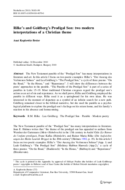 (PDF) Rilke's and Goldberg's Prodigal Son: two modern interpretations ...