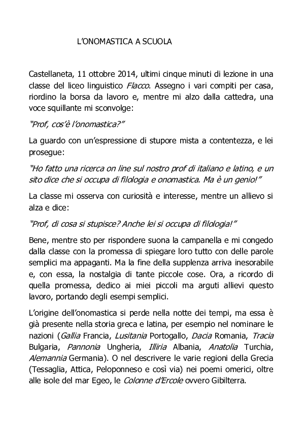(DOC) L'ONOMASTICA A SCUOLA