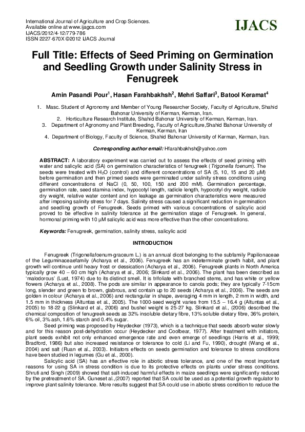 (PDF) Effects of Seed Priming on Germination and Seedling Growth under ...