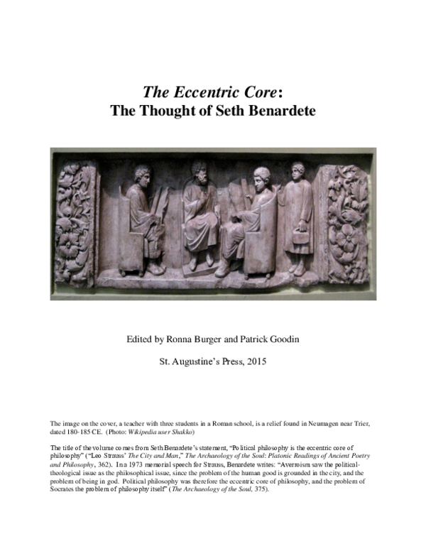 (DOC) The Eccentric Core: the Thought of Seth Benardete | Ronna Burger ...