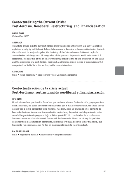 (PDF) Contextualizing the Current Crisis: Post-fordism, Neoliberal ...