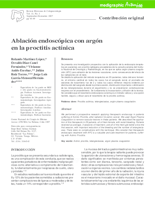 (PDF) Ablación endoscópica con argón en la proctitis actínica