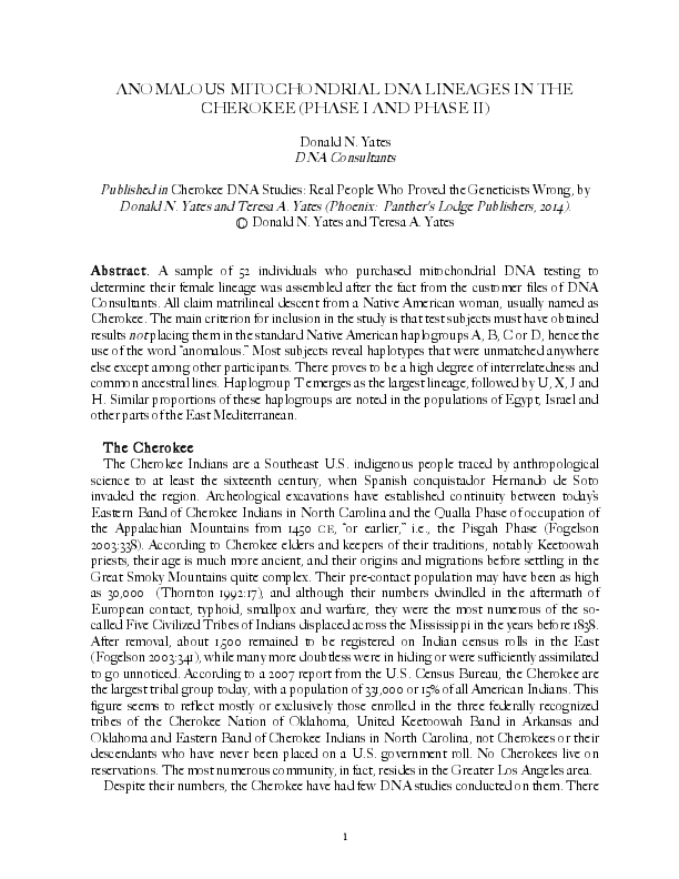 (PDF) Anomalous Mitochondrial DNA Lineages in the Cherokee
