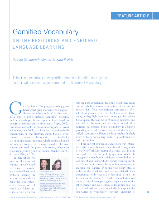 (PDF) Gamified vocabulary: Online resources and enriched language learning