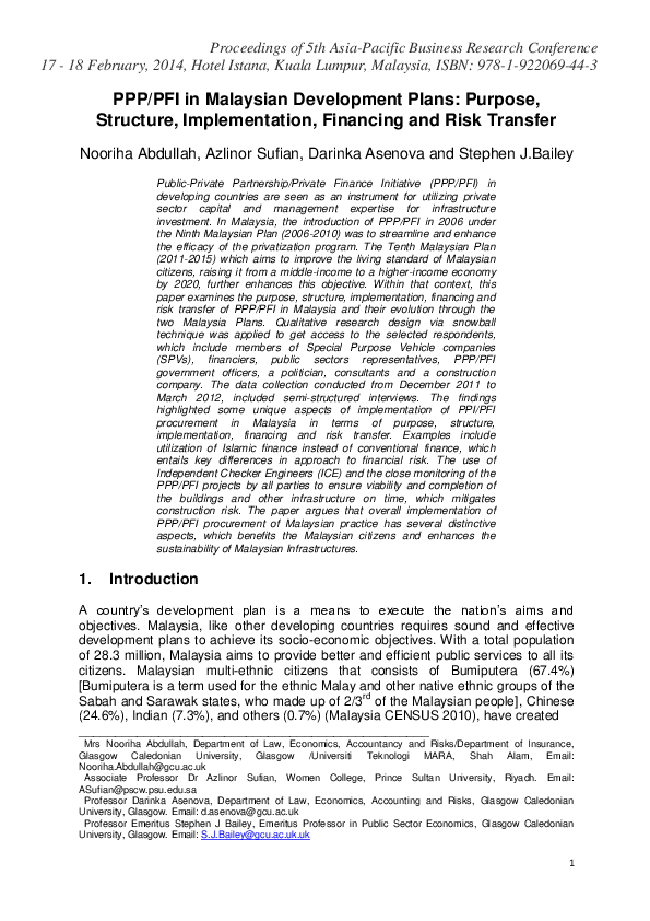 (PDF) PPP/PFI in Malaysian Development Plans: Purpose, Structure ...