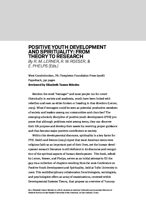 (PDF) Positive Youth Development and Spirituality: From Theory to Research