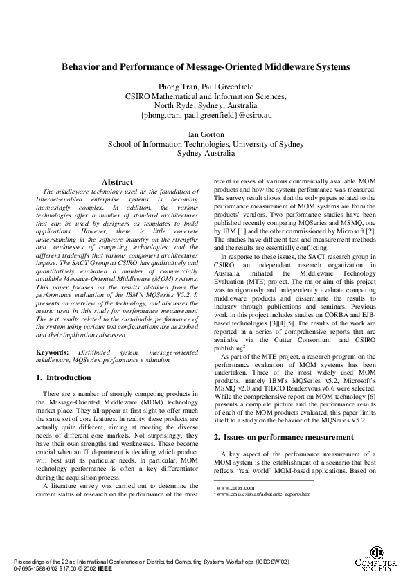 (PDF) Behavior and Performance of Message-Oriented Middleware Systems