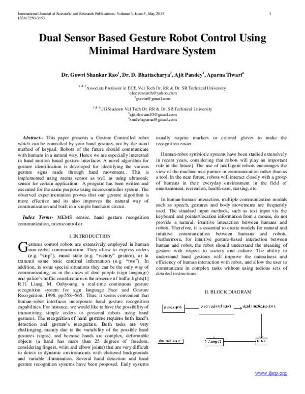 Pdf Dual Sensor Based Gesture Control Robot Using Minimal Hardware System
