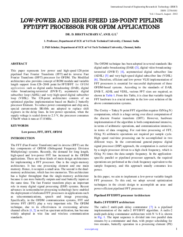 (PDF) LOW-POWER AND HIGH SPEED 128-POINT PIPLINE FFT/IFFT PROCESSOR FOR OFDM APPLICATIONS