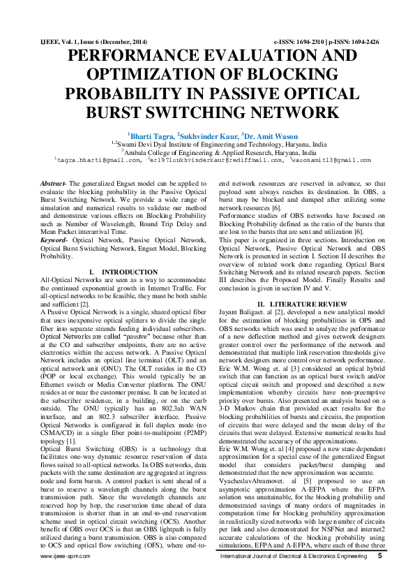 (PDF) Performance Evaluation and Optimization of Blocking Probability in Passive Optical Burst ...
