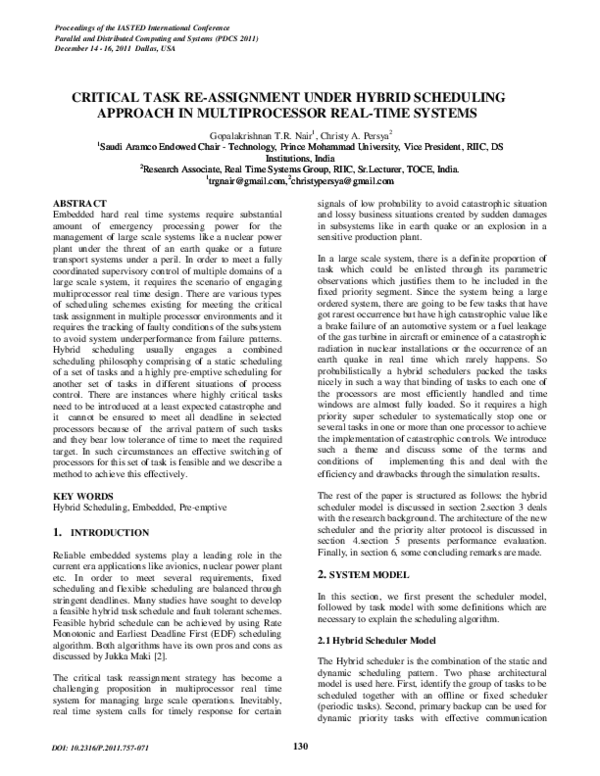 Pdf Critical Task Re Assignment Under Hybrid Scheduling Approach In Multiprocessor Real Time