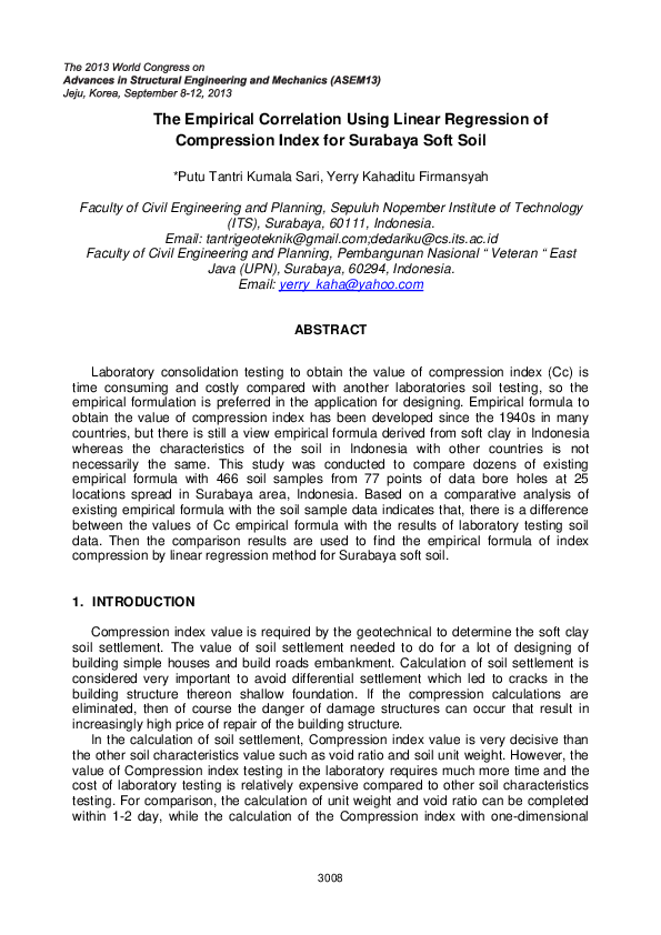 The Empirical Correlation Using Linear Regression Of Compression Index
