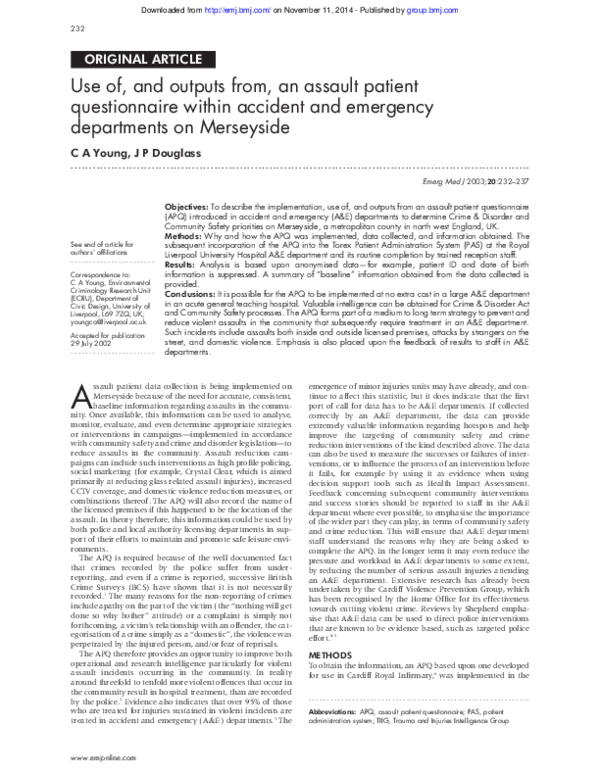 (PDF) ASSAULT QUESTIONNAIRE APQ Emerg Med J-2003-Young-232-7