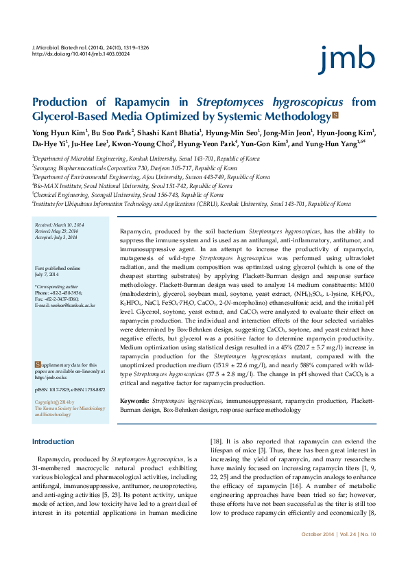 (PDF) Production of Rapamycin in Streptomyces hygroscopicus from ...