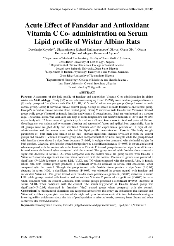 (PDF) Acute Effect of Fansidar and Antioxidant Vitamin C Co ...