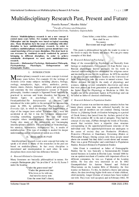 (PDF) Multidisciplinary Research Past, Present and Future