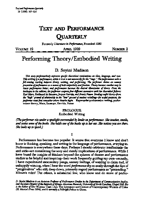(PDF) Performing theory/embodied writing