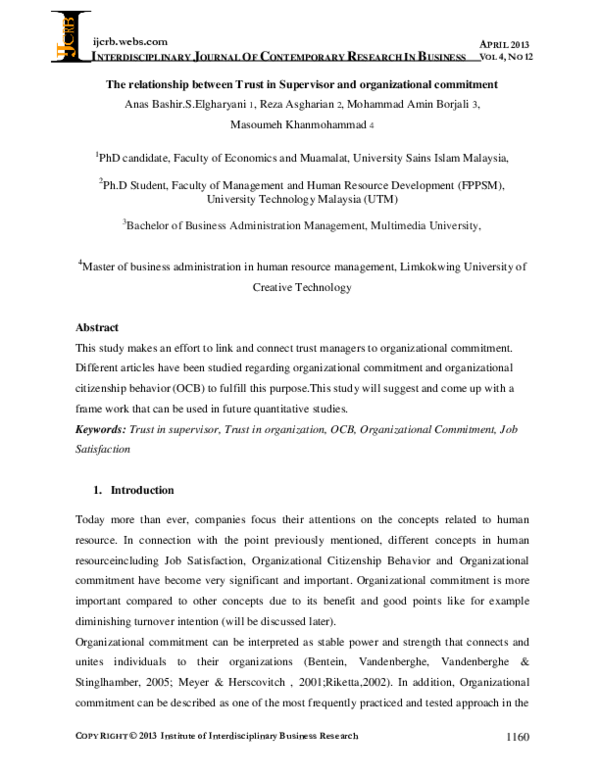 (PDF) The relationship between Trust in Supervisor and organizational ...