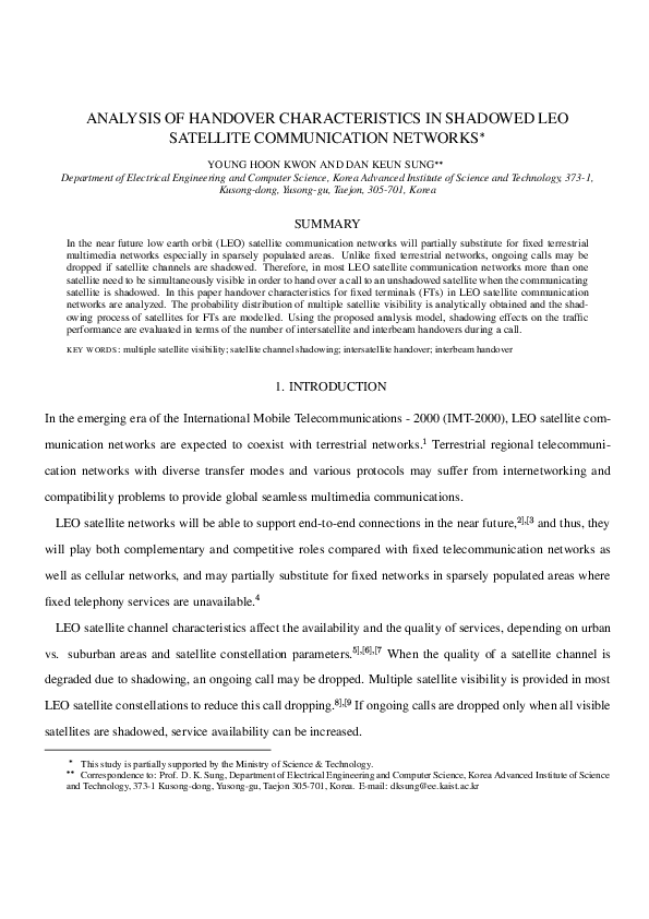 (PDF) Analysis of handover characteristics in shadowed LEO satellite communication networks