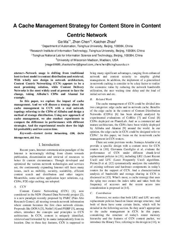 (PDF) A Cache Management Strategy for Content Store in Content Centric Network