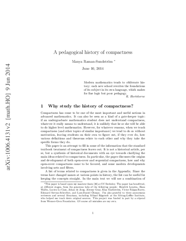 (PDF) A pedagogical history of compactness | manya raman sundström ...