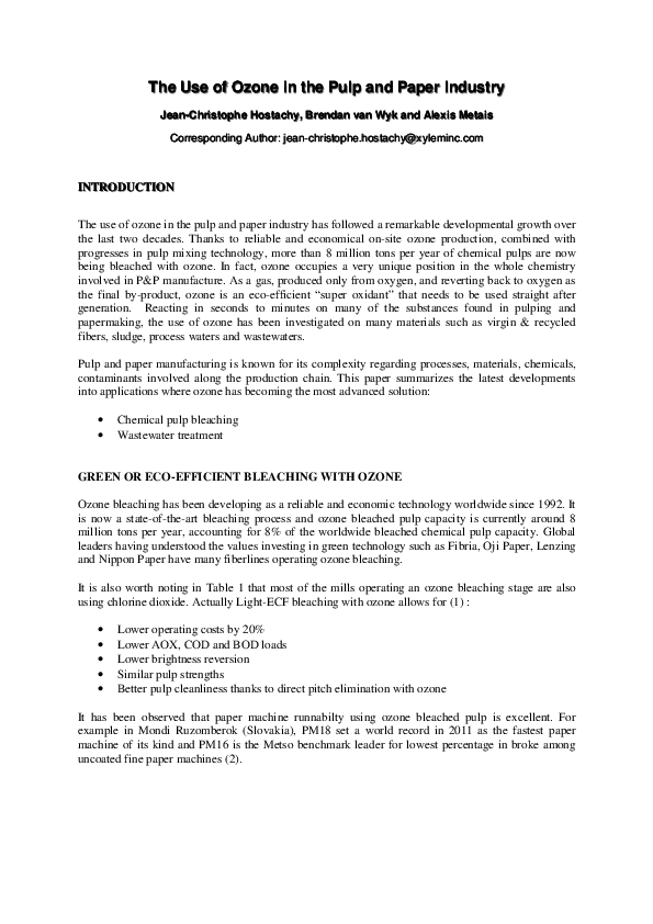 (PDF) The Use of Ozone in the Pulp and Paper Industry